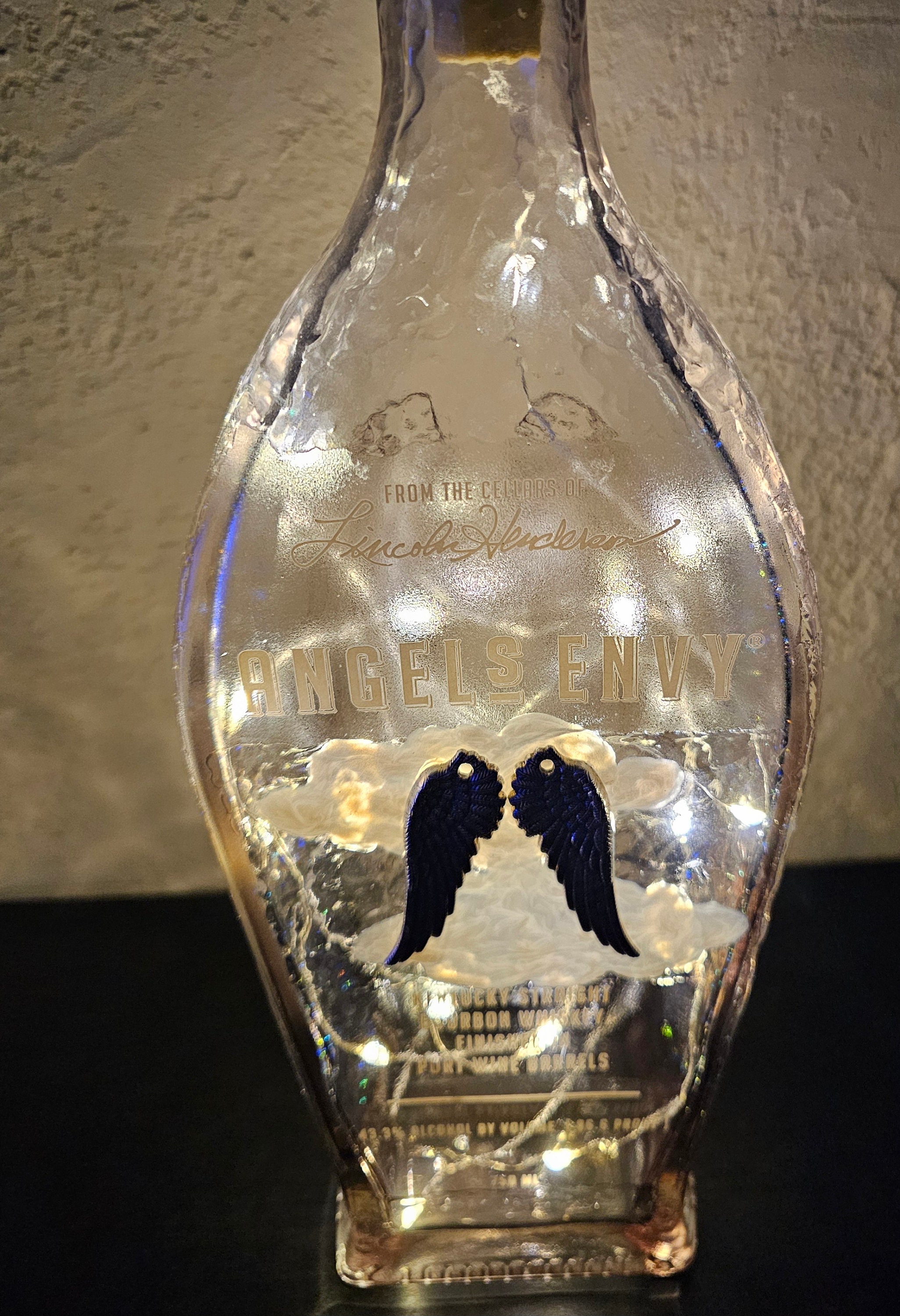 Upcycled Stained Glass Lighted Kentucky Straight Bourbon Whiskey Bottles Basil Hayden Angels