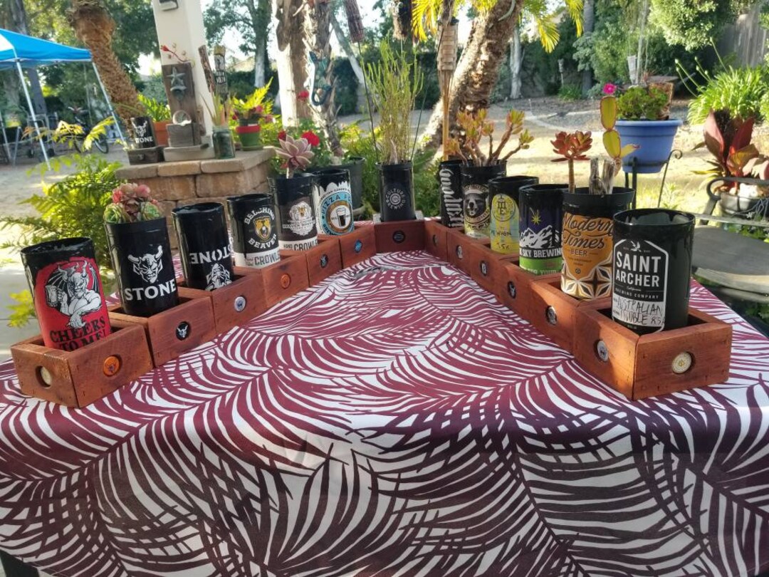 Beer Can Succulent Planter Made of Stained Redwood and Large Crowler ...