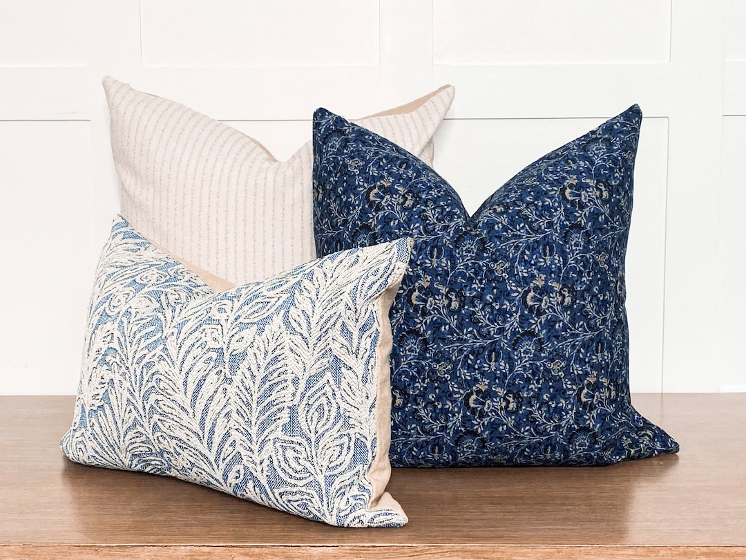 Pillow Combination Set | Pillow Set of 3 | Blue Floral Pillows | Spring ...