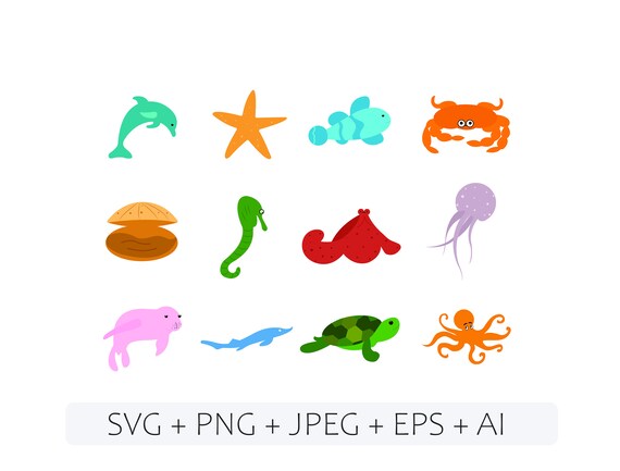 Cute Sea Animals Clip Art Sea Creatures Clip Art Ocean - Etsy