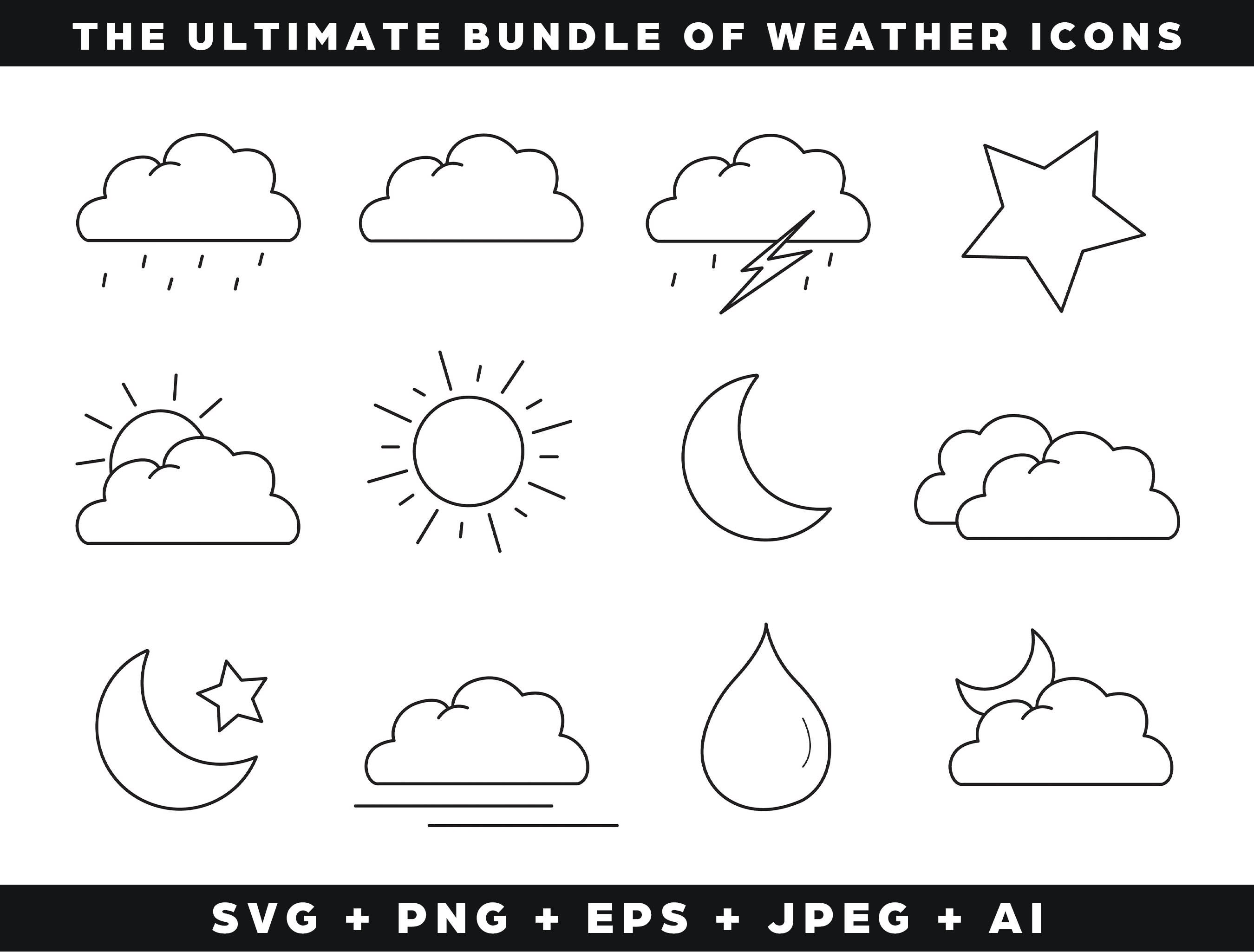 Weather Icon Svg Forecast Icons Collection Cloud Clip Art Etsy