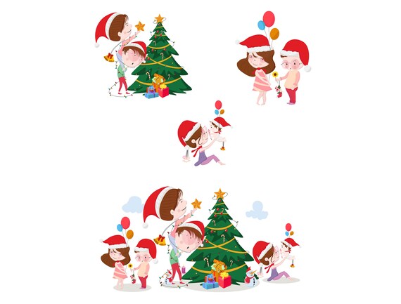 Christmas Decoration Clip Art Set Cute Girl Boy Baby Clip - Etsy