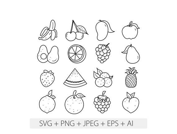 Fruits Digital Clip Art Set of Fruit Illustrations Cute - Etsy