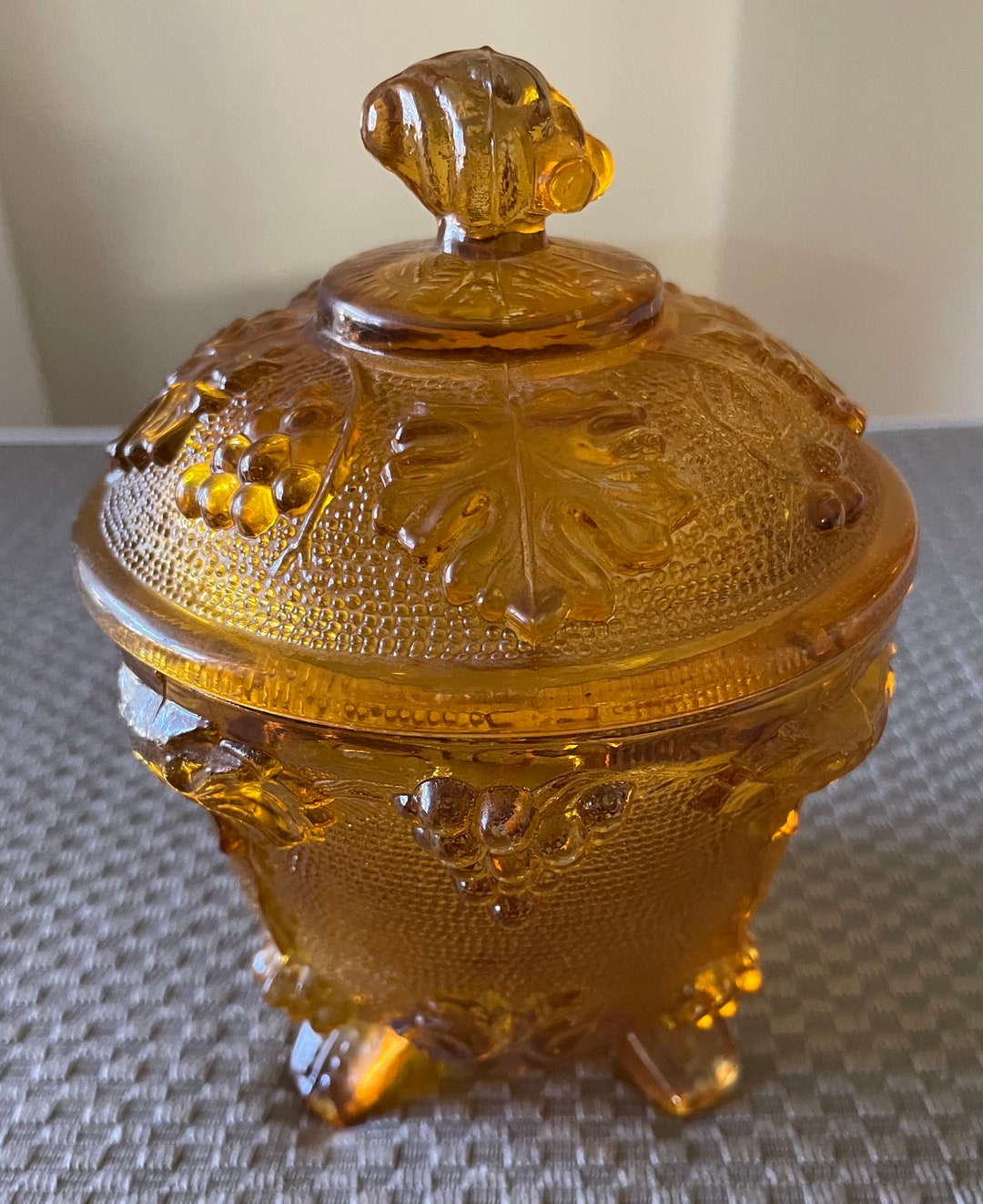 Amber Pressed Glass Footed Candy Dish - Etsy