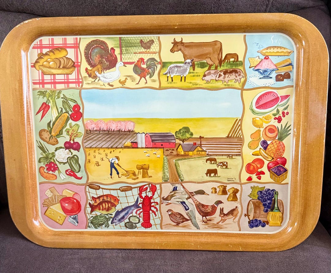 Vintage Group of 3 Farm Scene Metal Trays - Etsy