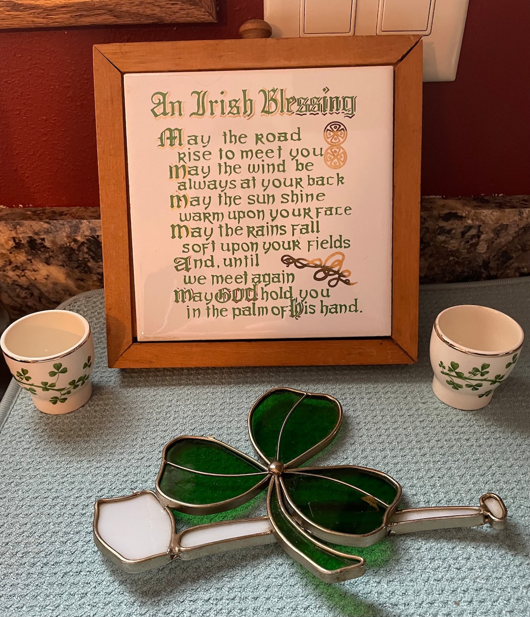 Irish Group of Irish Blessing Plaque Arklow Pottery Egg Cups and ...