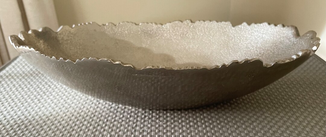 Decorative Aluminum Oval Bowl With Jagged Rim - Etsy