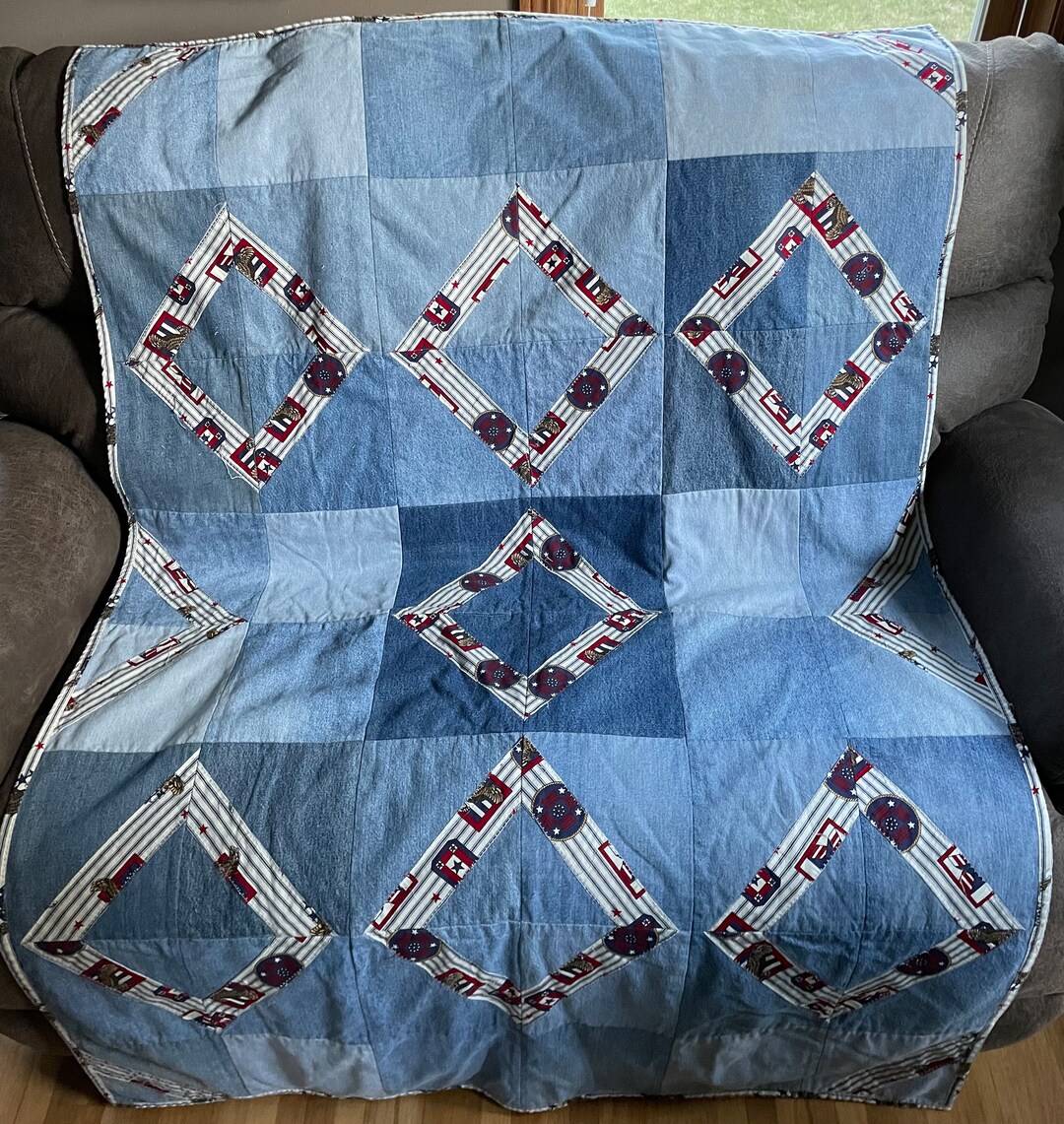 Americana Handmade Denim Lap Quilt 44 X 68 1/2 - Etsy