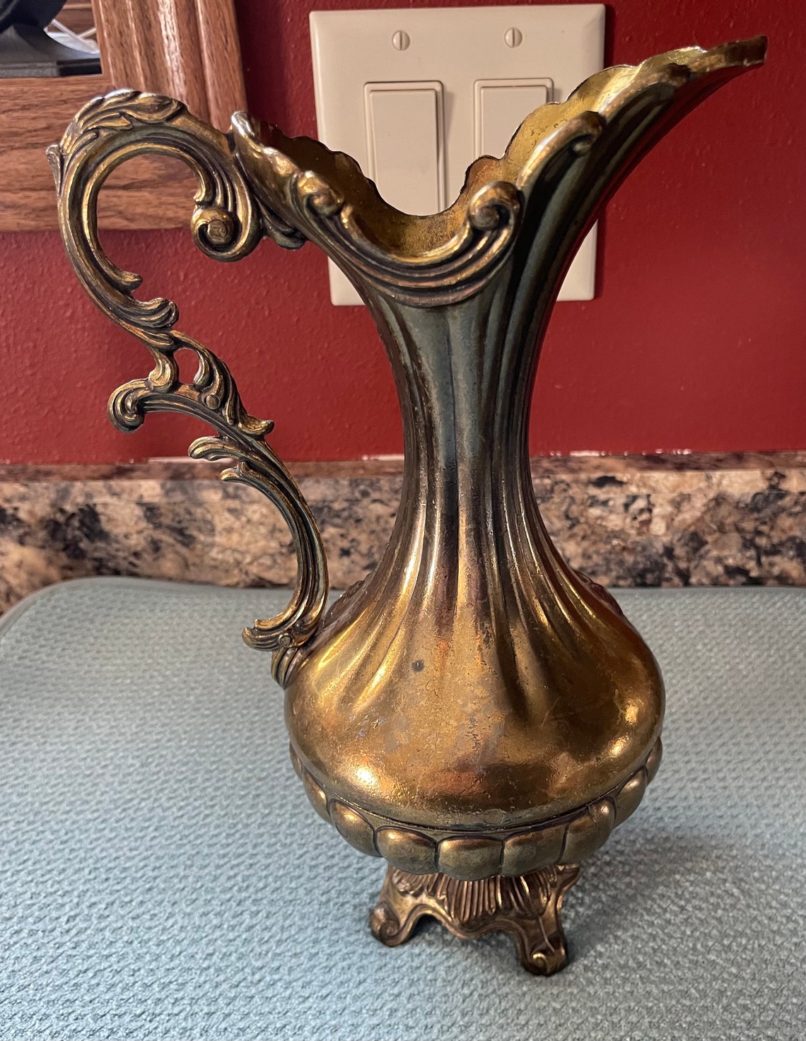 Vintage Embossed Metal Pitcher With Floral Design - Etsy