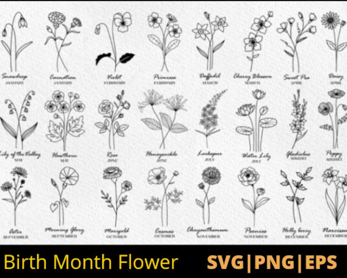 Birth Month Flower Bouquet Svg Bundle, Birth Month Flower, Flower Svg ...
