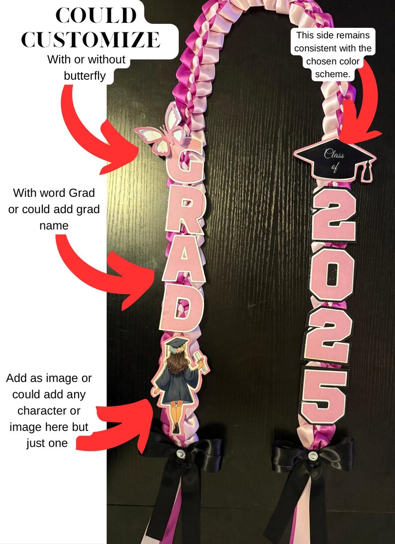 Personalized Graduation Lei: Satin Ribbon, Custom Name, Year, Character ...