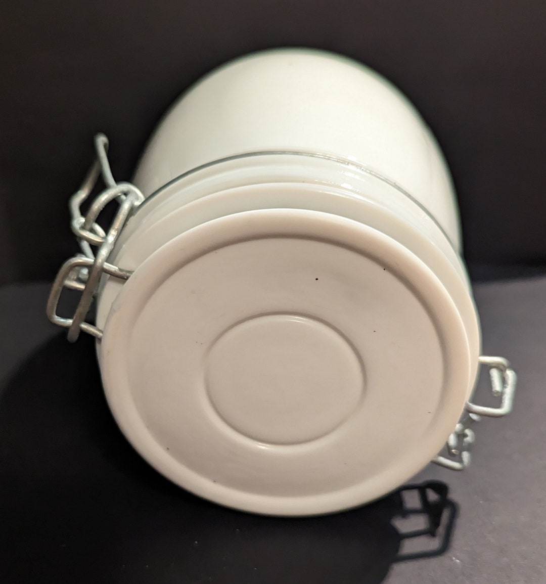 Vintage White Milk Glass Jar With Clamps - Etsy