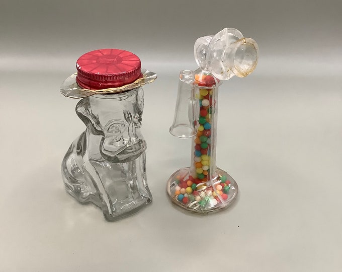 Two Candy Containers, Vintage Telephone E. ROSEN Candy Filled and Glass ...