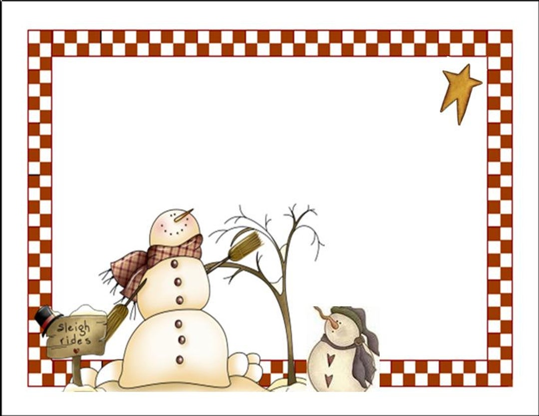 Primitive Snowmen Note Paper - 30 Sheets With Resealable Envelope - Etsy
