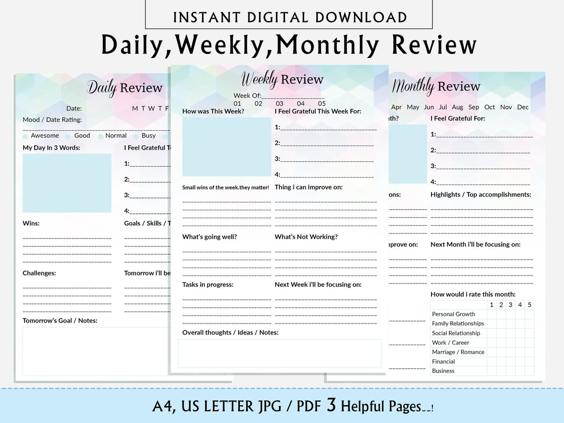 Daily and Monthly Review Planner Weekly Review Journal - Etsy