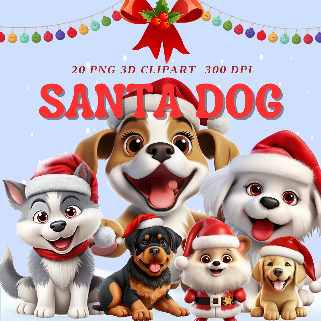 Santa Dog 3D Clipart - PNG - Digital Download - , Dogs and Cats in ...