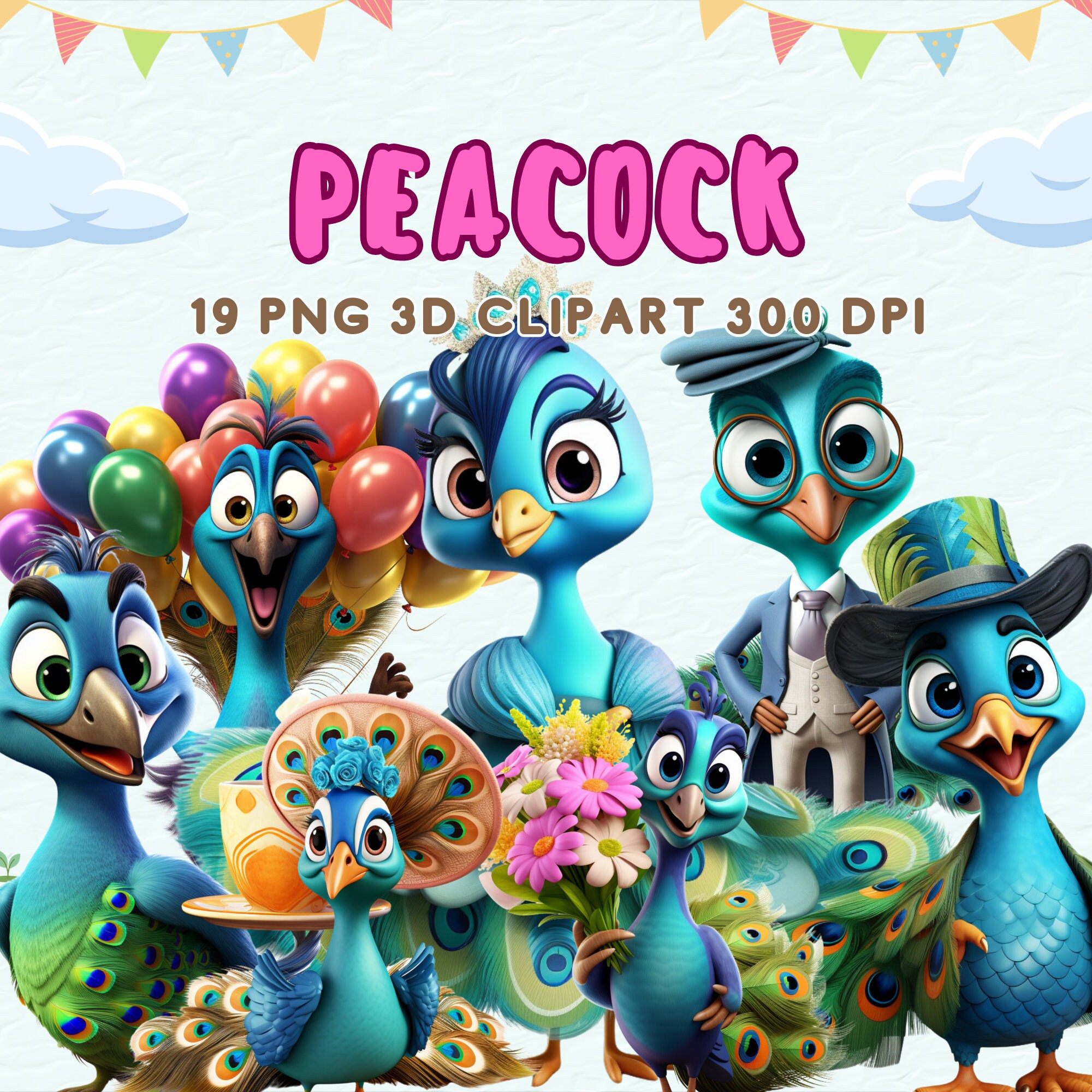 Peacock 3D Clipart - PNG - Digital Download - Animal 3D Clipart ...