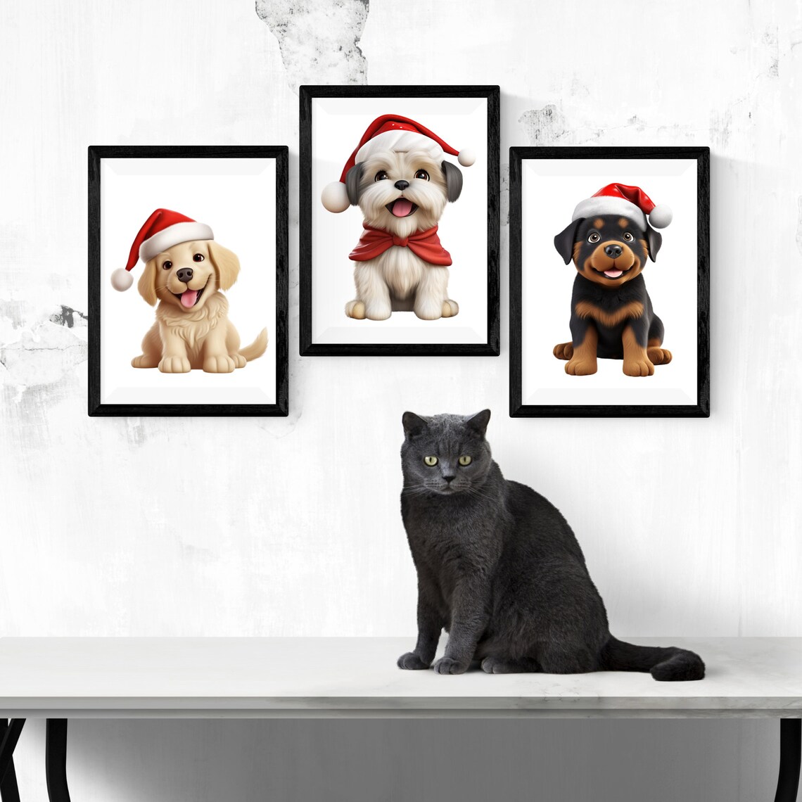 Santa Dog 3D Clipart - PNG - Digital Download - , Dogs and Cats in ...