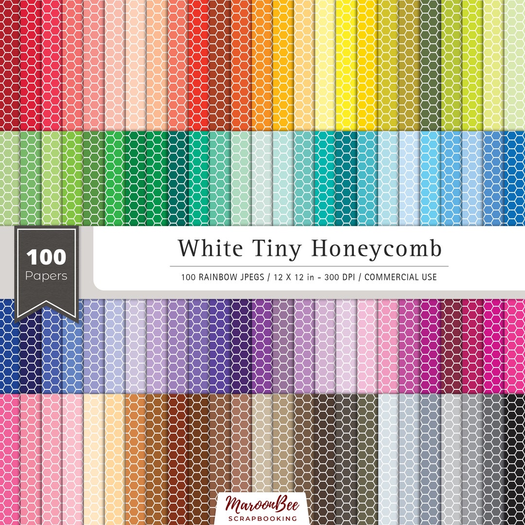 White Tiny Honeycomb Digital Paper Pack, 100 Digital Papers Bee Graphic ...
