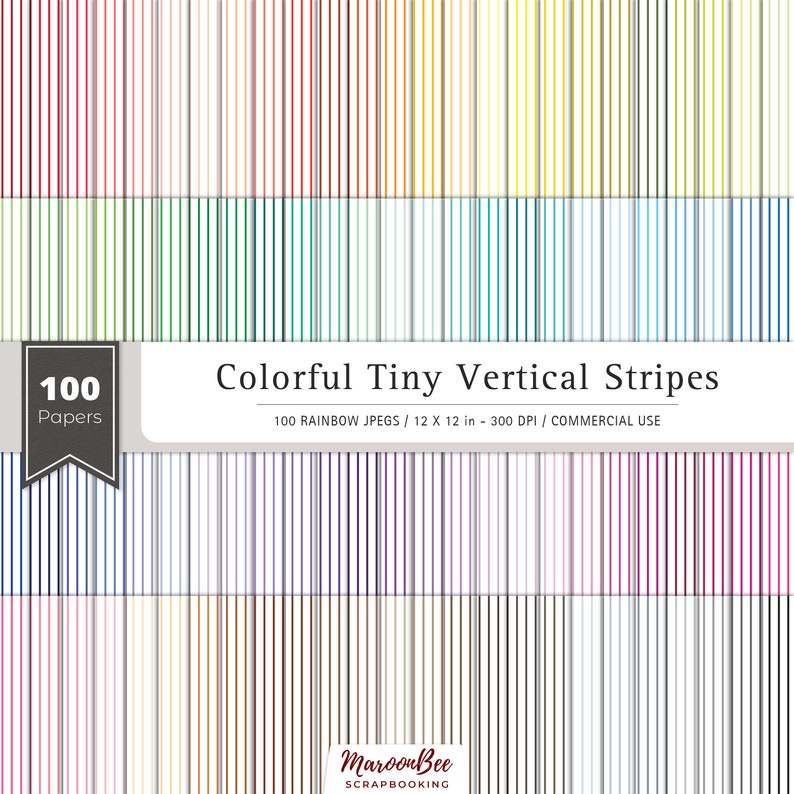 Colorful Tiny Vertical Stripes Graphic Paper, 100 Scrapbooking Paper ...