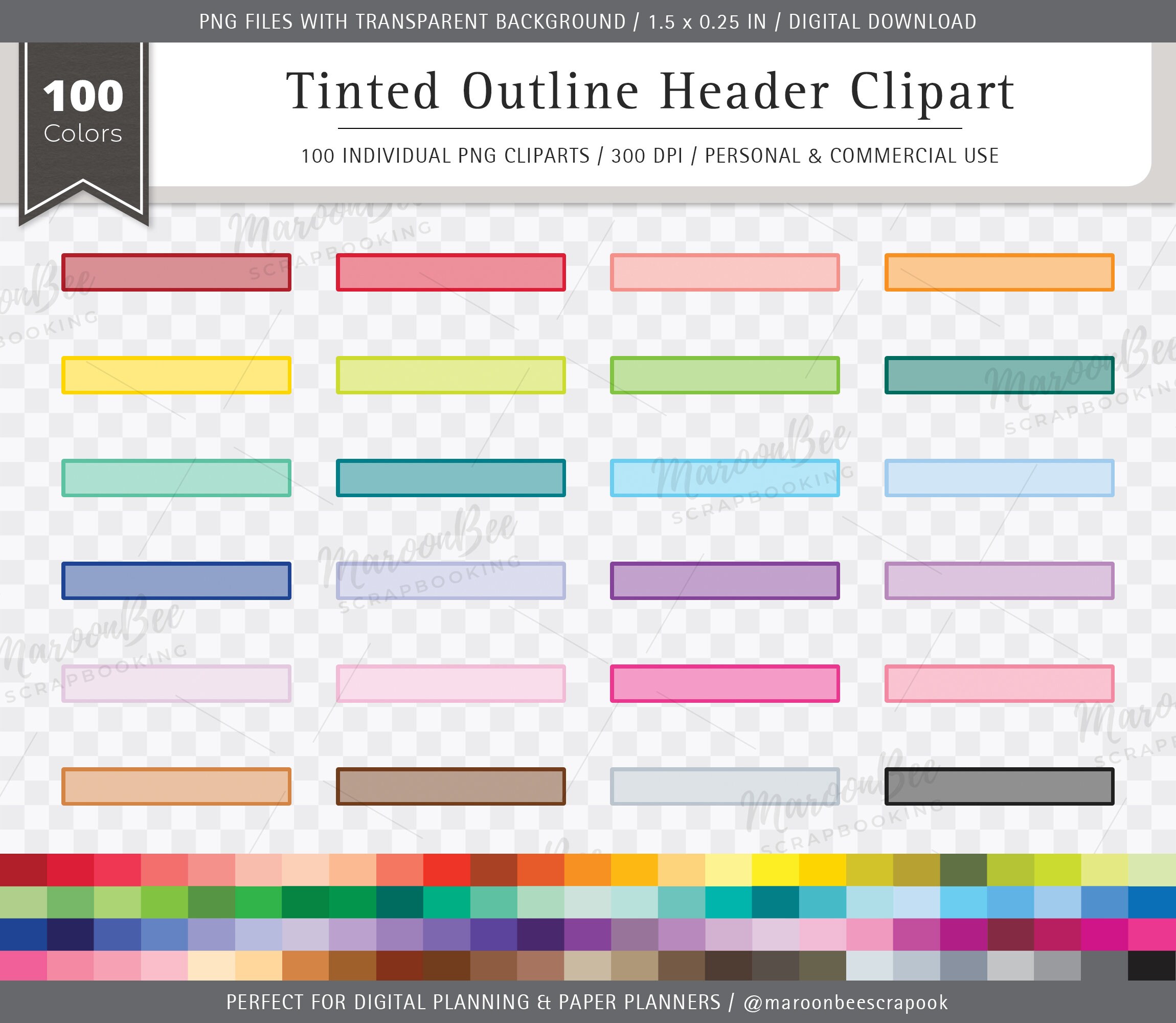 100 Tinted Outline Header Clipart Pack Erin Condren Happy Planner Mambi ...