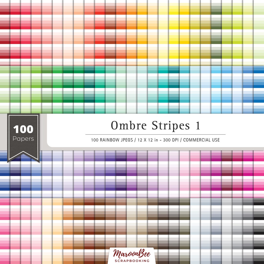 Ombre Stripes Digital Graphics Bundle, Ombre Digital Scrapbooking Paper ...