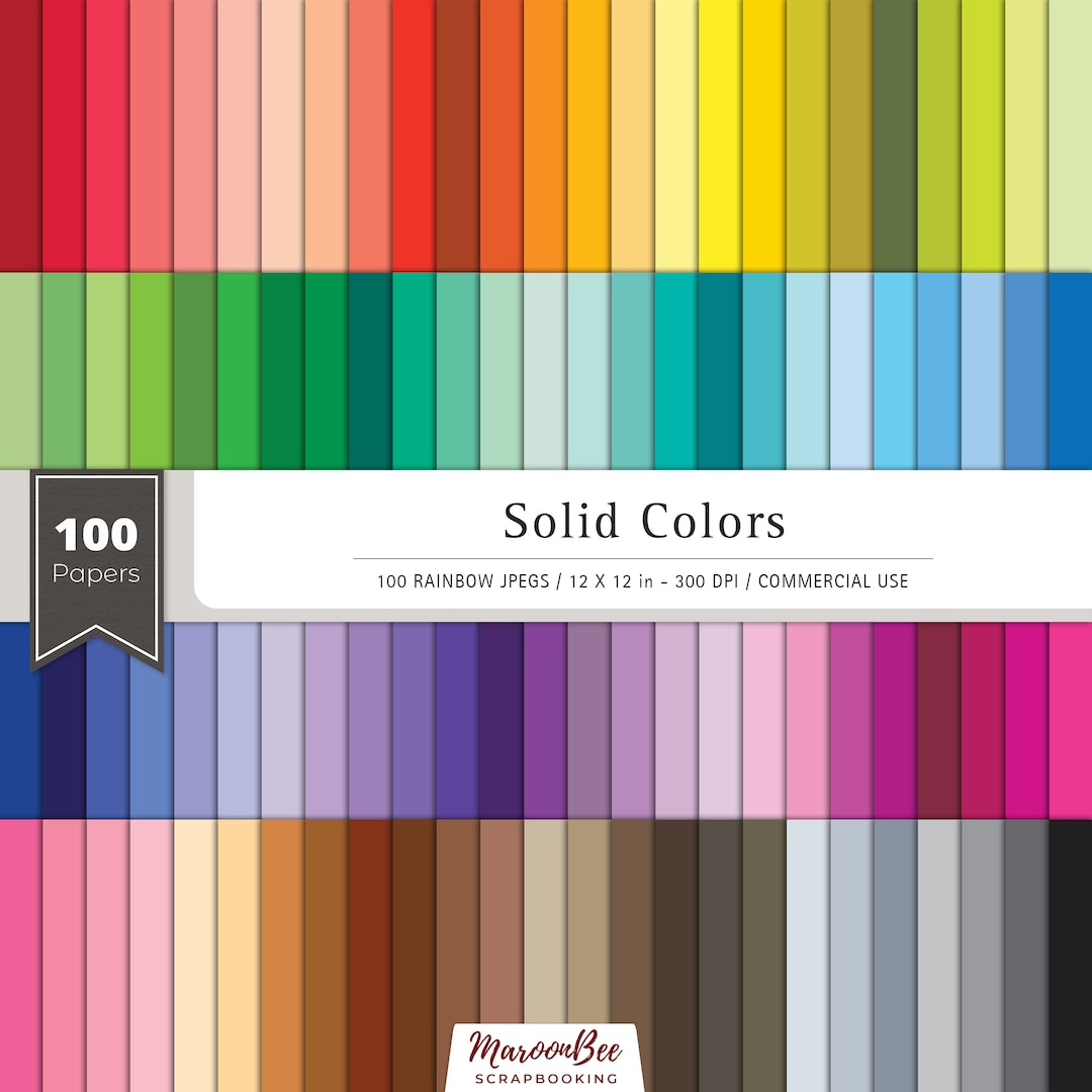 Solid Colors Digital Scrapbooking Paper, Digital Paper 100 Rainbow ...