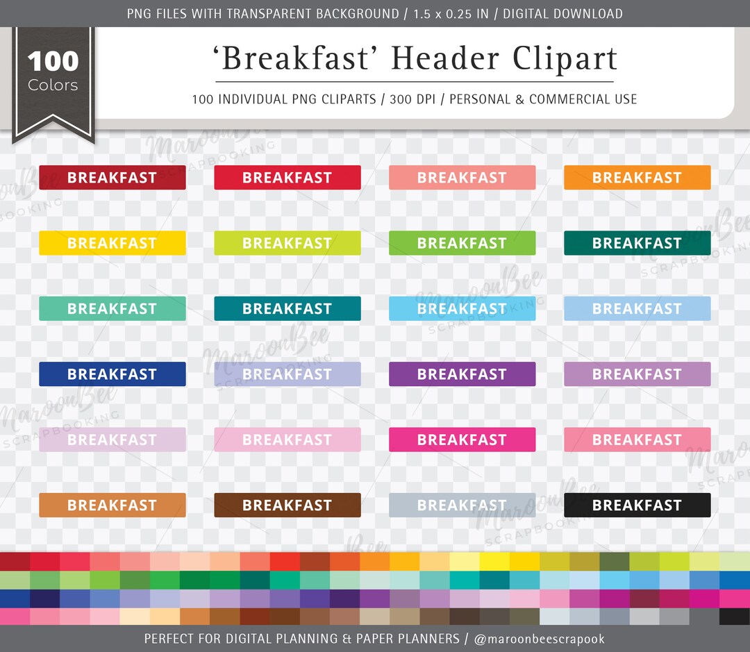 100 Breakfast Header Banner Clipart, Digital Planner Functional ...