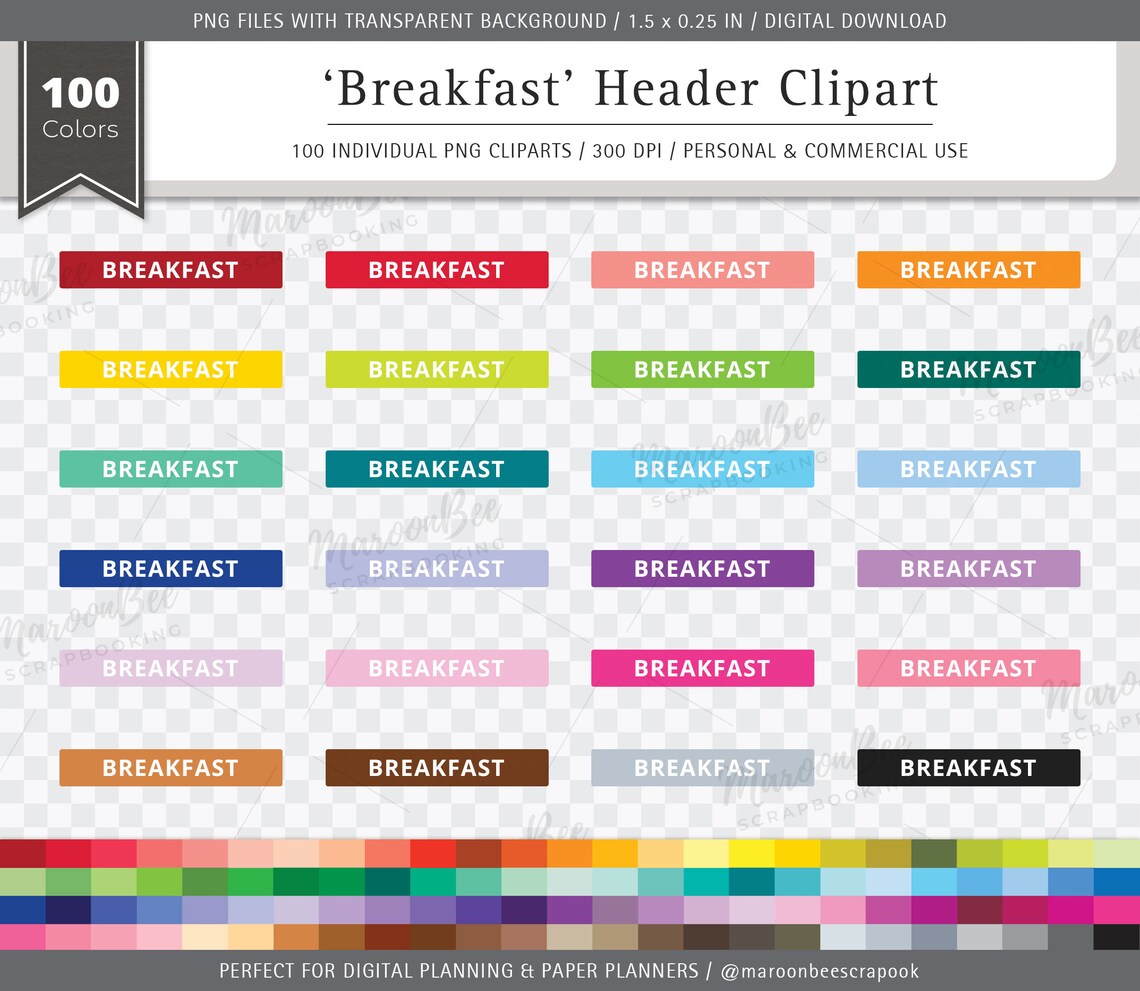 100 Breakfast Header Banner Clipart, Digital Planner Functional ...