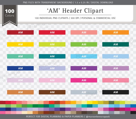 100 AM Header Clipart Planner Box Header Clip Art Rainbow | Etsy