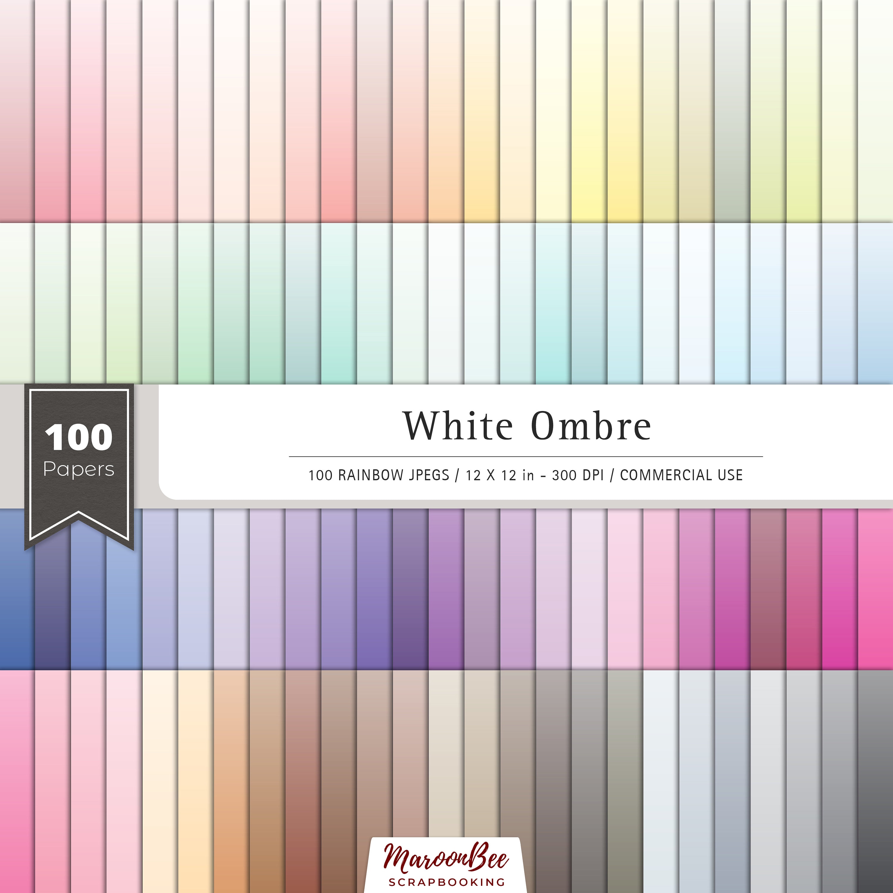 Ombre Digital Scrapbooking Paper, Digital Paper, Ombre Rainbow, Digital ...