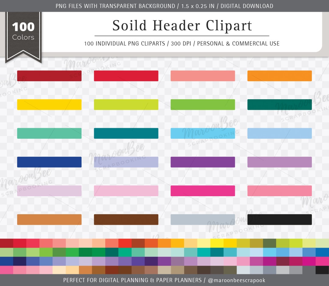 100 Solid Header Clip Art, Header Banner Digital Planner Stickers ...