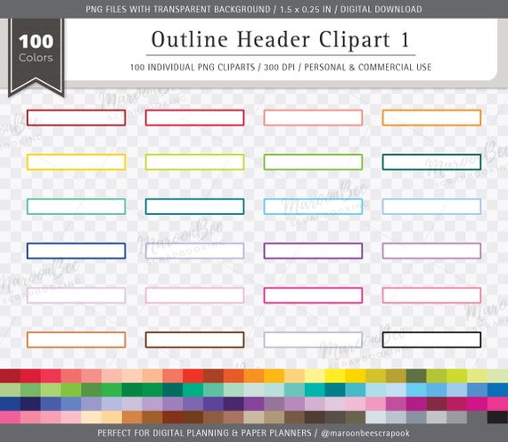 100 Outline Header Clipart Bundle Commercial Use Clipart | Etsy