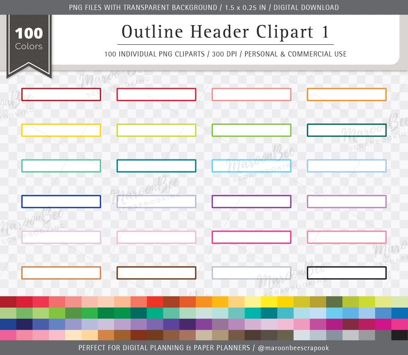 100 Outline Header Clipart Bundle, Commercial Use Clipart Header Banner ...
