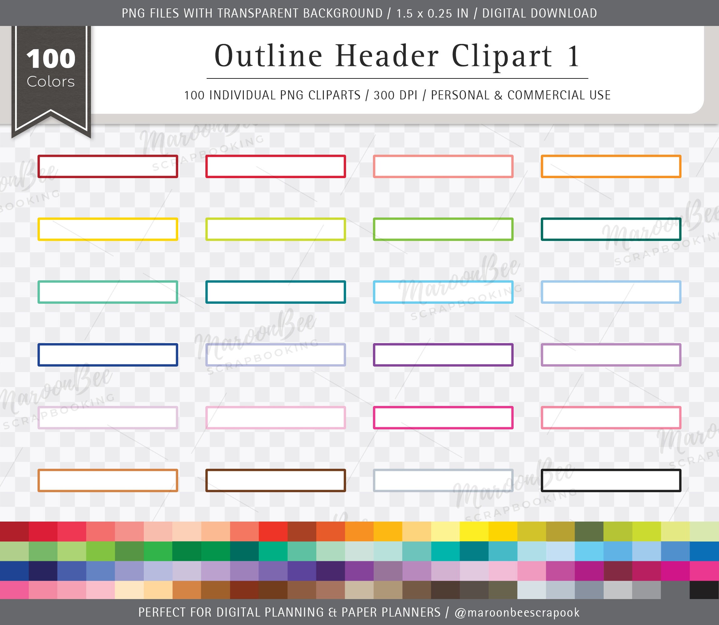 100 Outline Header Clipart Bundle, Commercial Use Clipart Header Banner ...