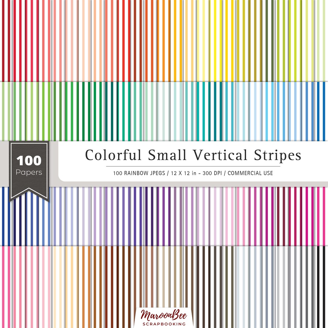 Colorful Small Vertical Stripes Digital Scrapbooking Paper, Digital ...