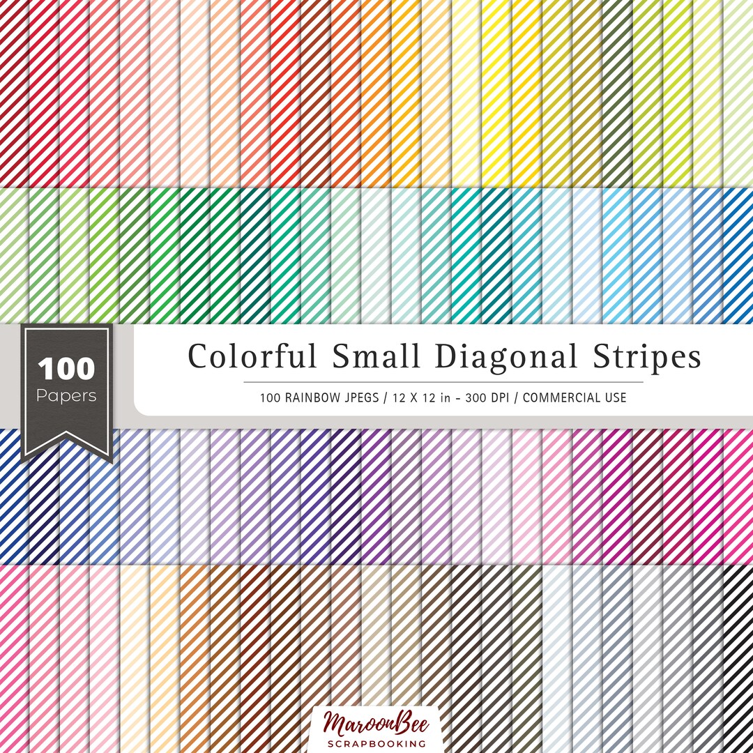 Paquete de papel digital de rayas diagonales pequeñas de colores, 100 ...