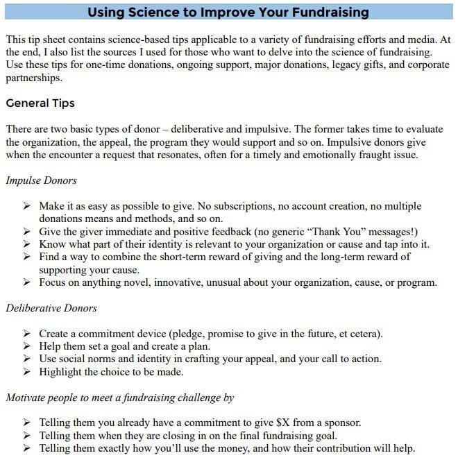 Science of Fundraising Tip Sheet - Etsy