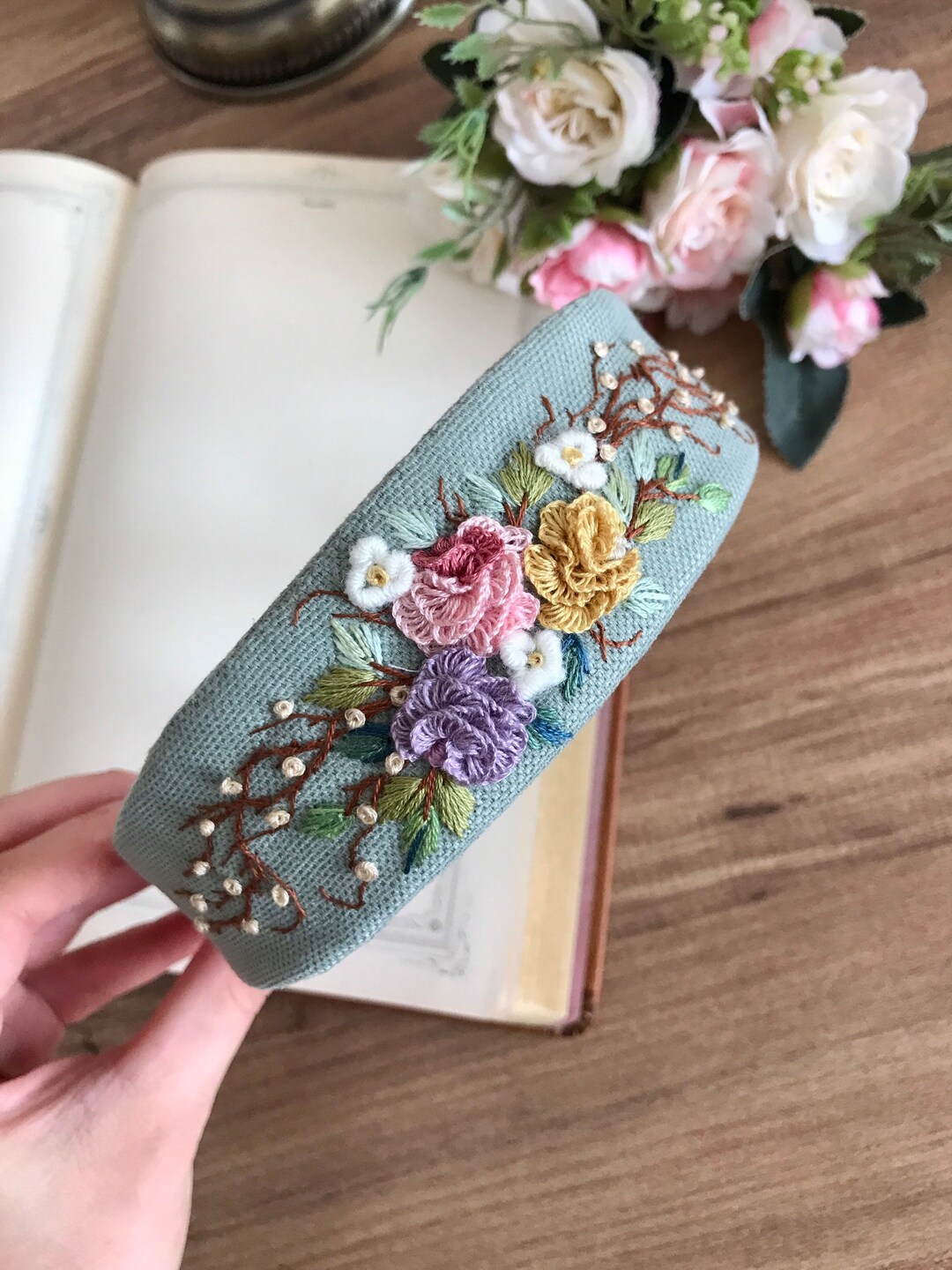 Handmade Headband- Handband -floral Hand Embroidered Headband. Handmade ...