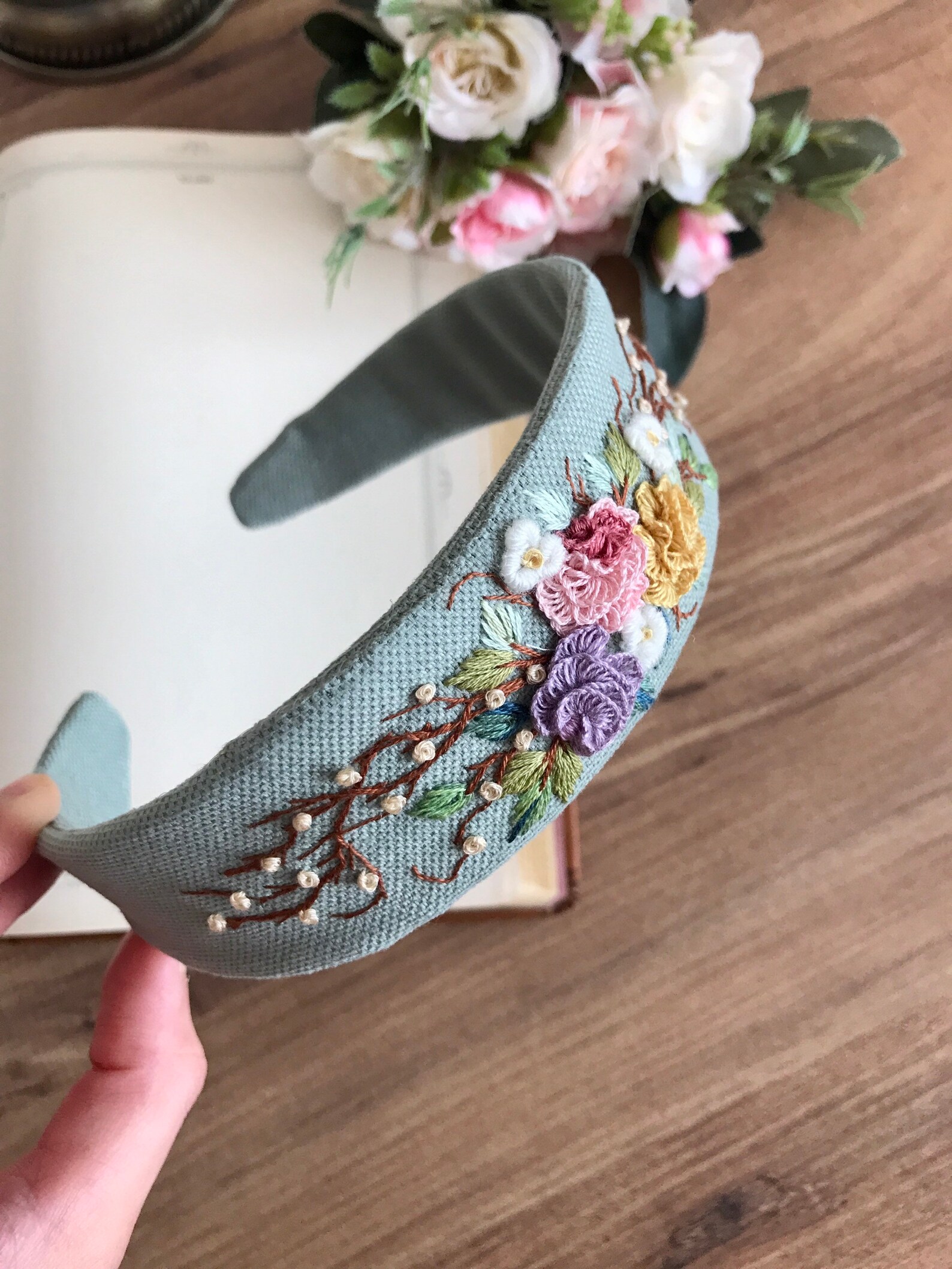 Handmade Headband- Handband -floral Hand Embroidered Headband. Handmade ...