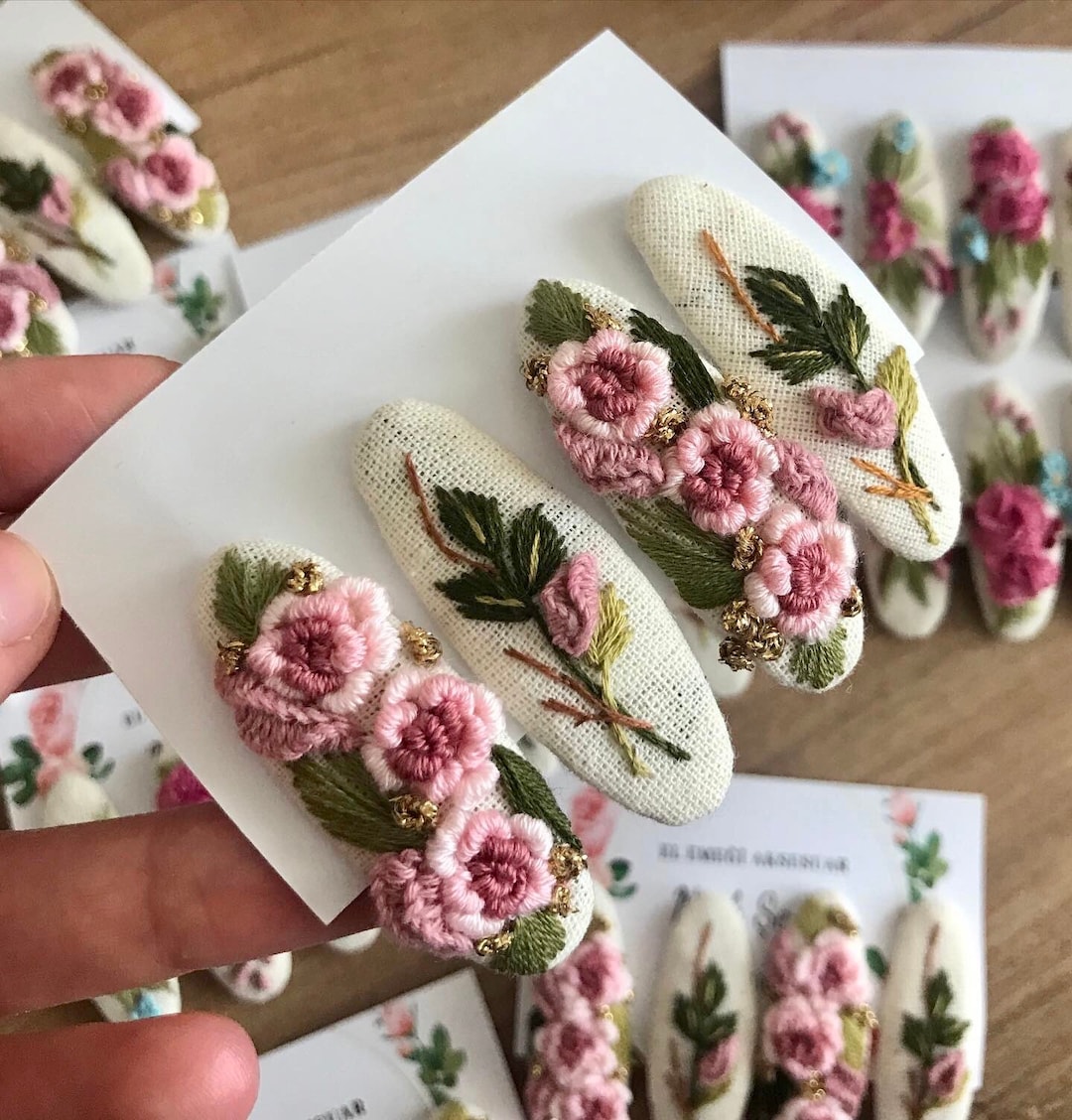 Handmade Floral Hair Pins- Embroidered Hair Pins - Hair Pins - Hair Bow ...