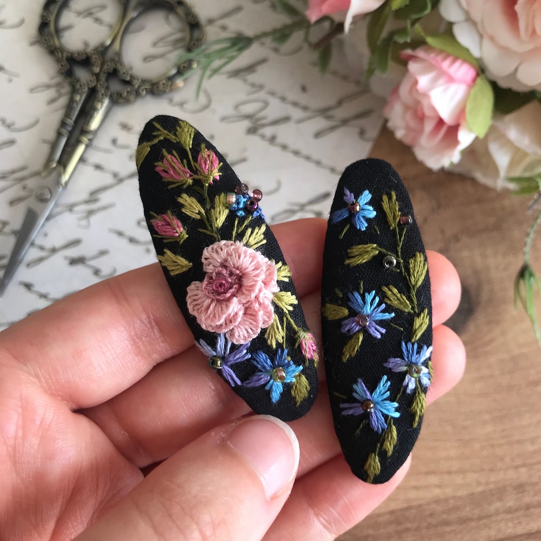 Handmade Embroidered Hair Pins - Hair Clips -floral Hair Clips ...