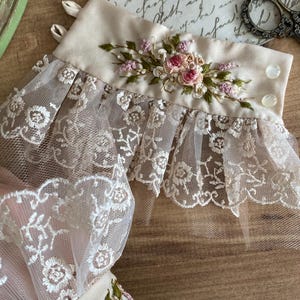 One Pair Handmade Embroidered Lace Cuff , Floral Bracelet Cuff ,lace ...