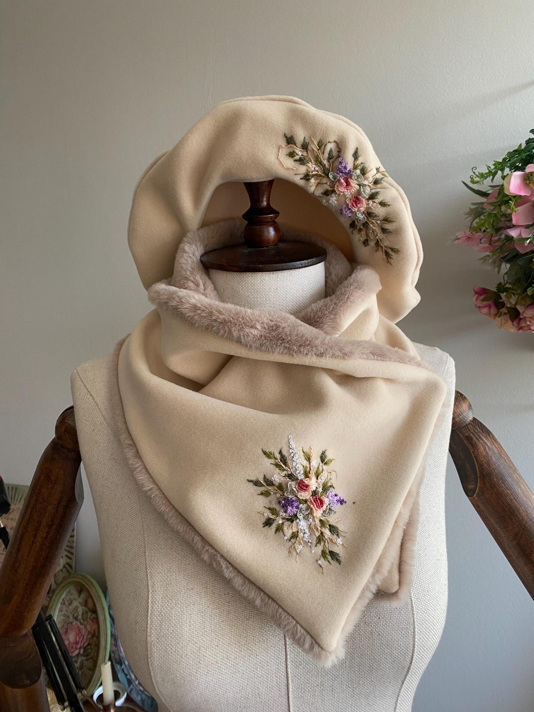 Handmade Scarf and Beret Embroidered Vintage Winter Set Embroidered ...