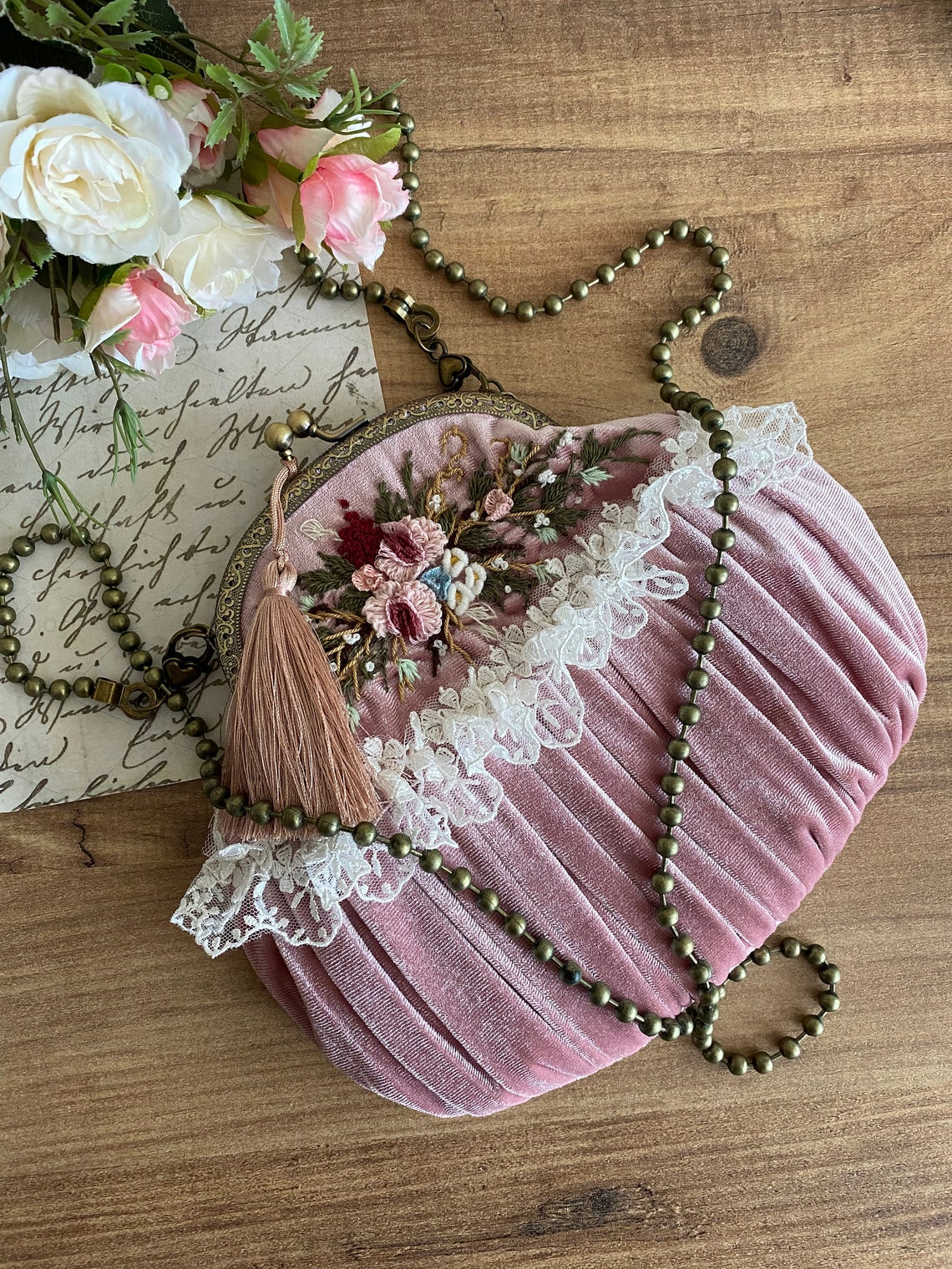 Handmade Floral Embroidered Small Bag Embroidered Small Pink - Etsy