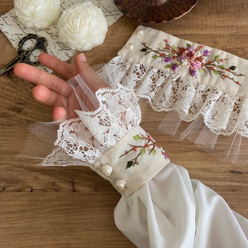 Handmade Embroidered Lace Cuff , Floral Bracelet Cuff ,lace Cuff,bride ...