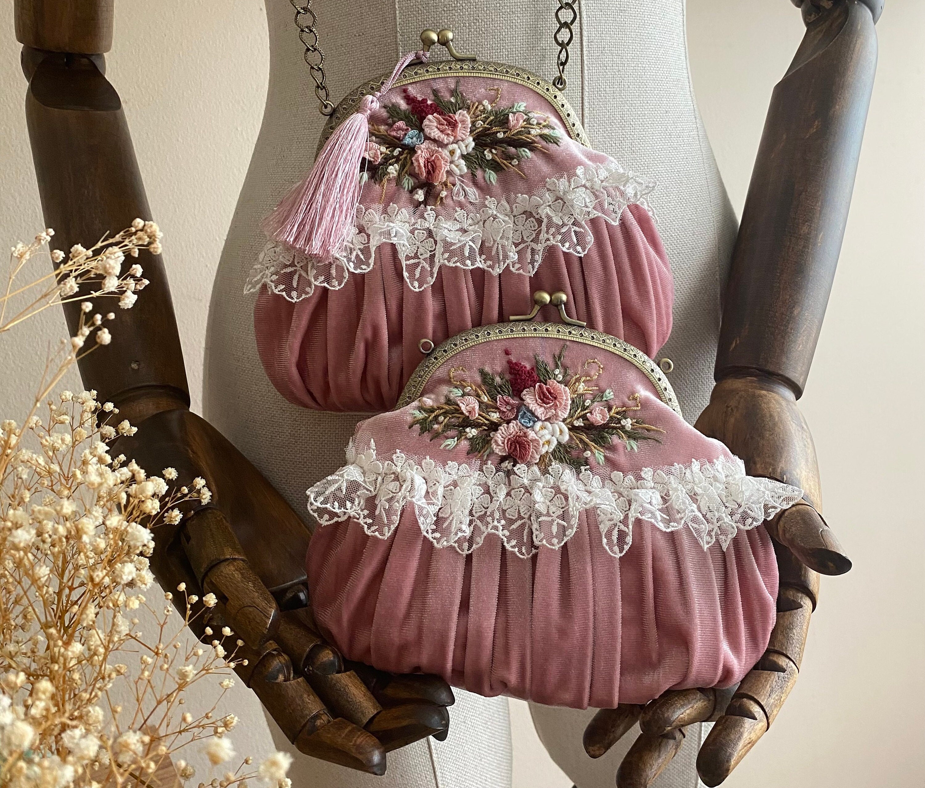 Handmade Floral Embroidered Small Bag Embroidered Small Pink - Etsy