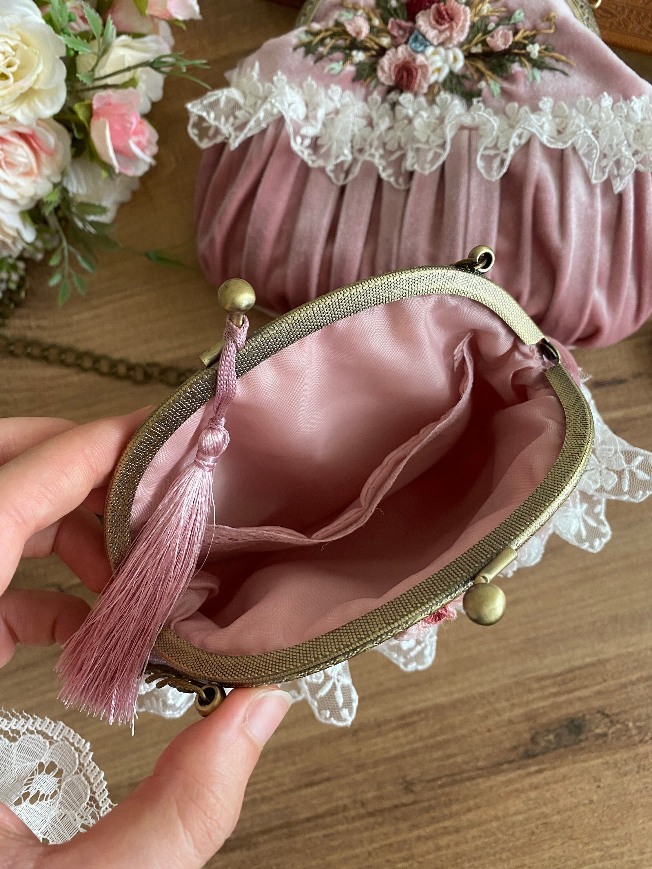 Handmade Floral Embroidered Small Bag Embroidered Small Pink - Etsy