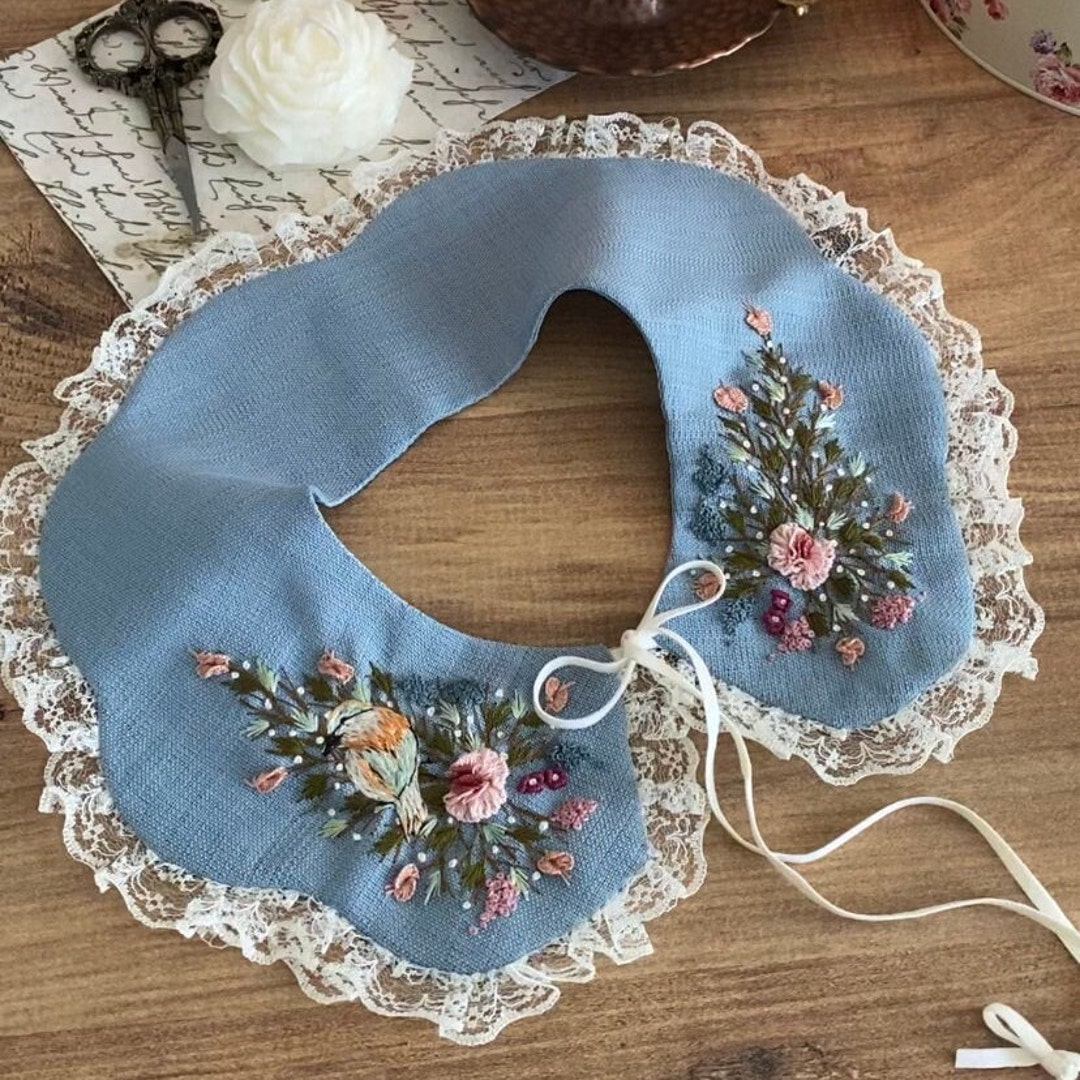 Embroidered Blue Peterpan Collars - Collars With Bird Embroidery ...