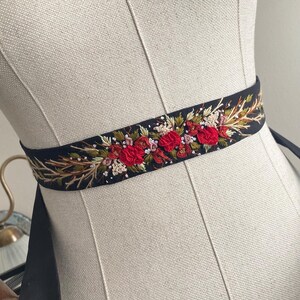 Red Roses Embroidery Handmade Belt -floral Hand Embroidered Foulard ...